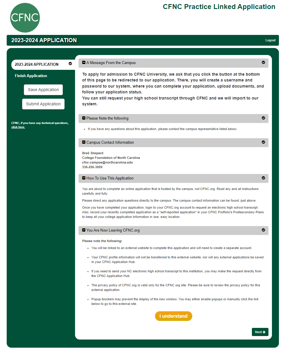What's a Linked Application – CFNC Campus Help Center