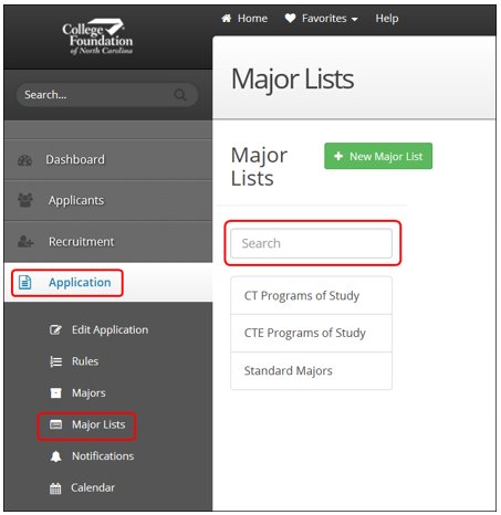 Major Lists – CFNC Campus Help Center