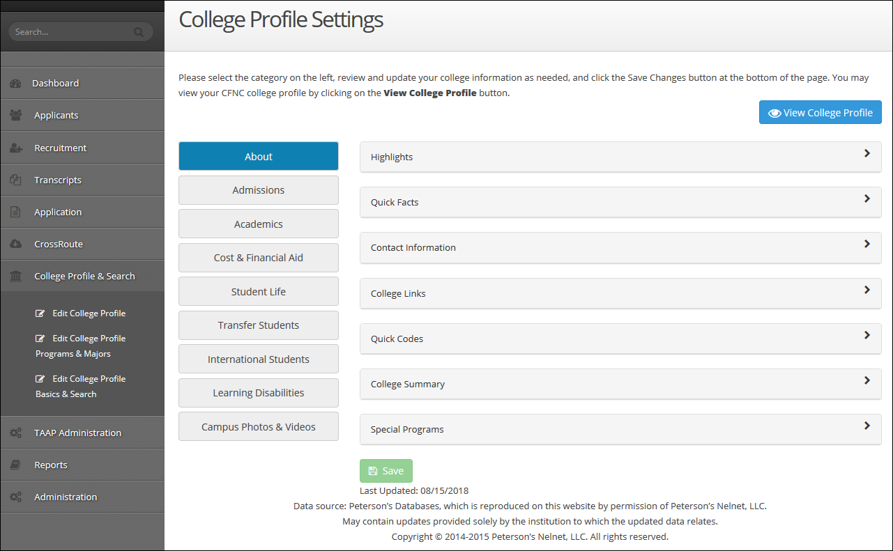 The College Profile – CFNC Campus Help Center