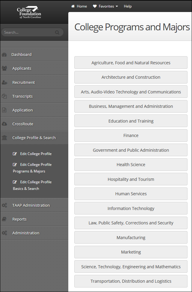 College Programs and Majors – CFNC Campus Help Center