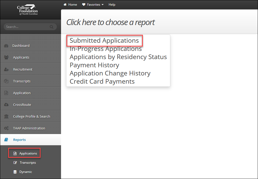 Submitted Applications Report – CFNC Campus Help Center