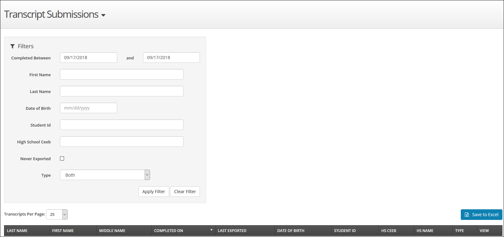 Transcript Submissions Report – CFNC Campus Help Center